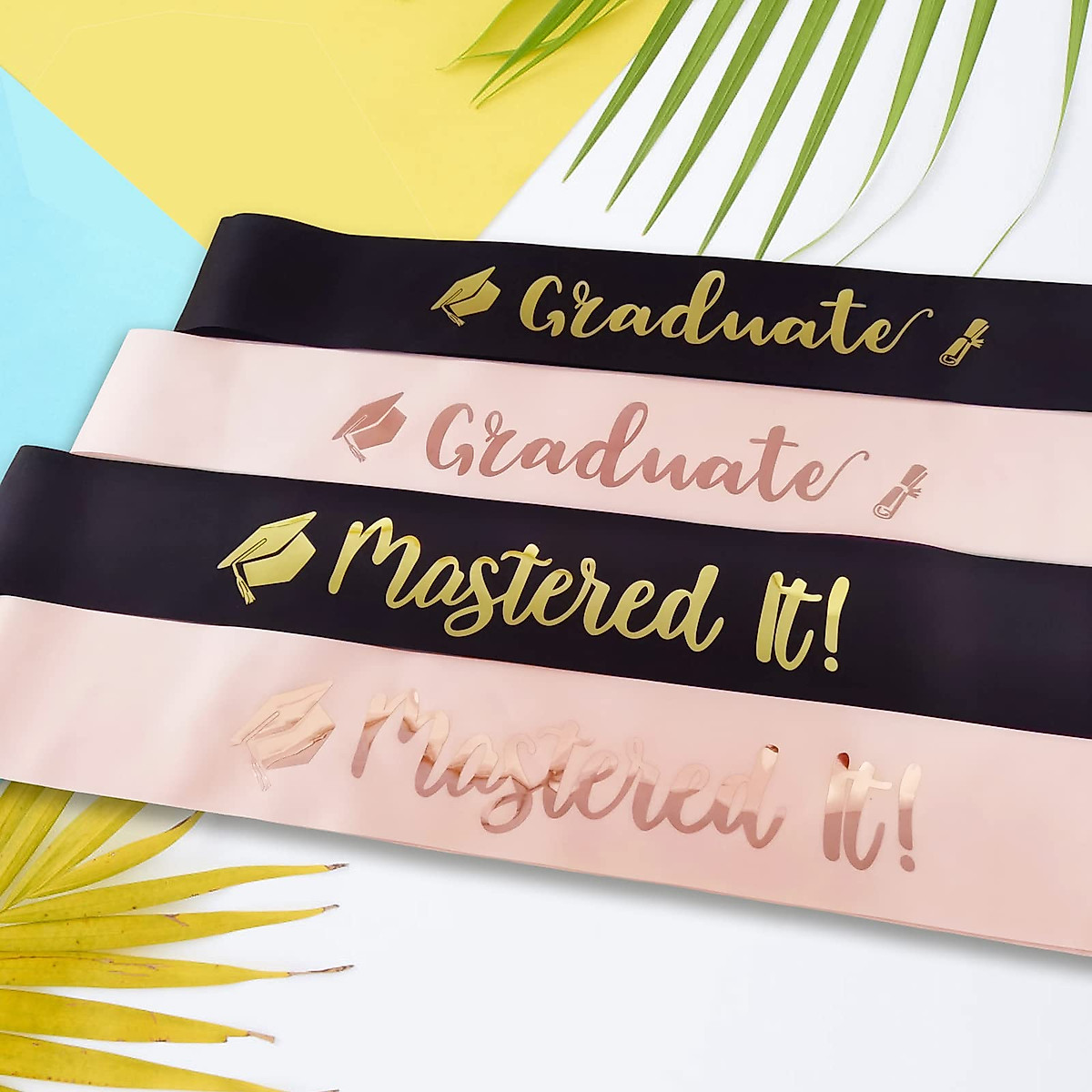 MUMUNN Mastered it Sash for Congrats Grad, Class of 2024 Finally Graduated Cheerleader Senior Graduated Sash for Graduation Party Supplies Favors, Black Gold