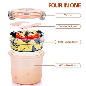 Genteen Overnight Oats Containers with Lids, Yogurt Parfait Cups with Lids Snack Containers with Topping Cereal or Overnight Oats Container Ideal for Meal Prep Breakfast (Without Ice-Pack)