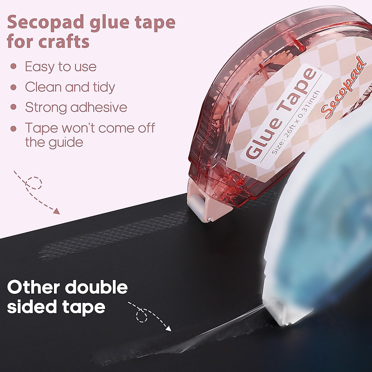 Secopad Scrapbook Tape, 4 Pack Double Sided Tape Roller for Crafts, Adhesive Tape Glue Runner Scrapbooking Supplies Journaling School Office for Kids and Adults, 0.3IN x 26FT