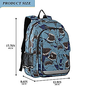 ALAZA Angry Shark Animal Print Blue Laptop Backpack Purse for Women Men Travel Bag Casual Daypack with Compartment & Multiple Pockets