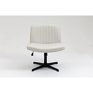 pouseayar Desk Chair No Wheels, Armless Morden Style Office Chair Adjustable Handle with PU Leather and Soft Backrest for Home, Living Room, Office, Reading Room - White