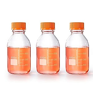 BKMAMLAB 500ml Round Media Storage Bottles with GL45 Screw Cap Borosilicate Glass Maximum temperature 249.8°F Pack of 3