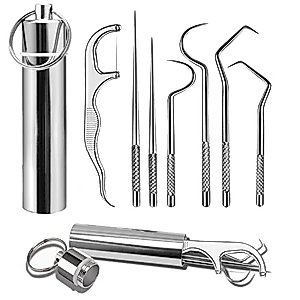 7Pcs 2 Set Portable Stainless Steel Toothpicks Pocket Set, Reusable Metal Toothpicks Cleaning Kit with Holder for Outdoor Picnic Camping Traveling