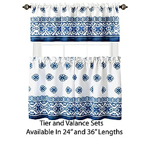 Newbridge Mykonos Blue Mediterranean Tile Bordered Fabric Tablecloth - Blue Medallion Print Indoor/Outdoor, Stain Resistant, No-Iron Tablecloth, 52 Inch x 70 Inch Oblong/Rectangle