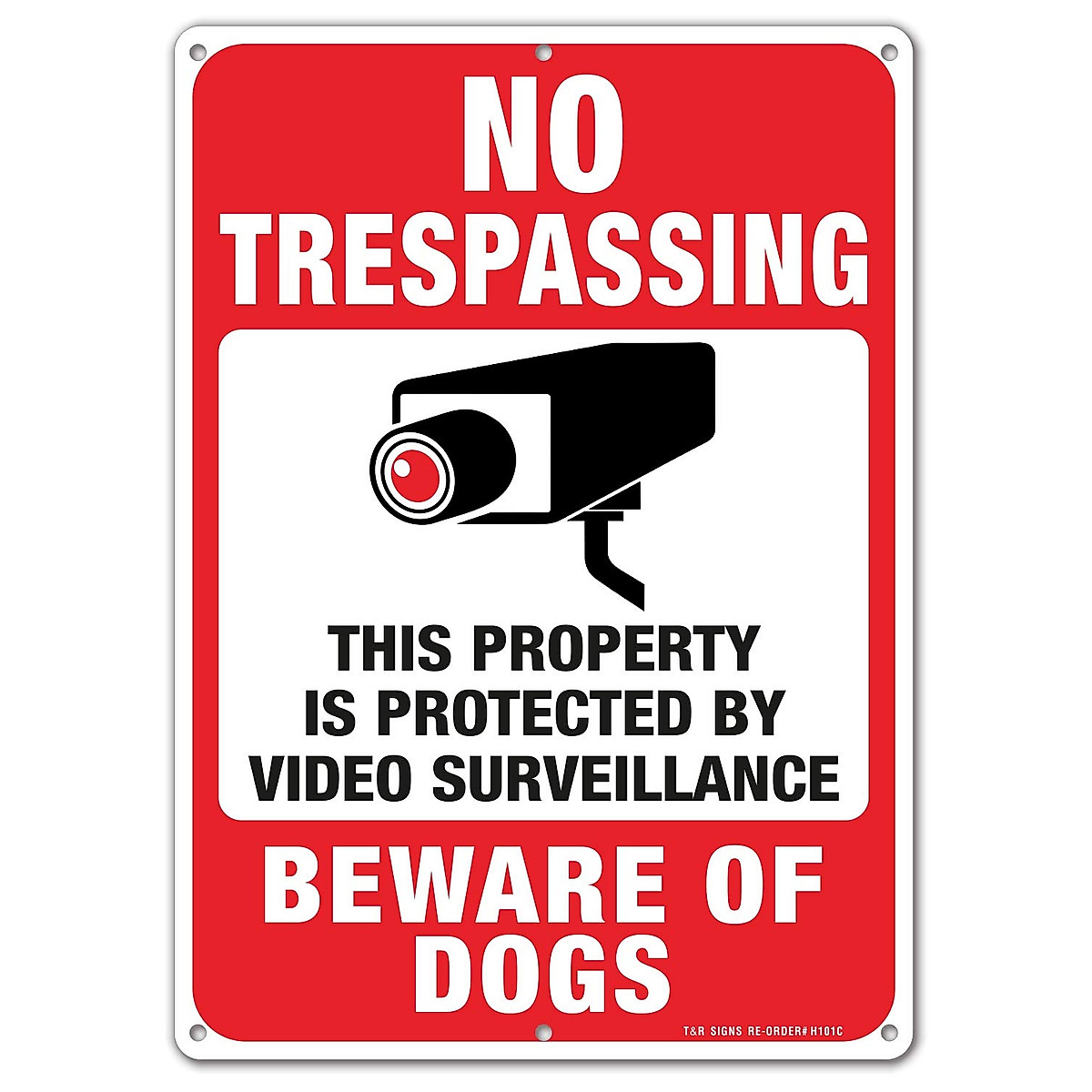 No Trespassing This Property Is Protected By Video Surveillance Beware Of Dogs Metal Reflective Sign - 14 x 10 Inches .040 Aluminum - 6 Pre-Drilled Holes - UV Protected, Waterproof and Fade Resistant