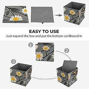 Storage Bin Tree Branch Yellow And White Floral Pattern Storage Cube Storage Basket with Handle Collapsible Closet Organizer Bin Foldable Storage Box Shelf Baskets for Bedroom Clothing 10.6 Inch