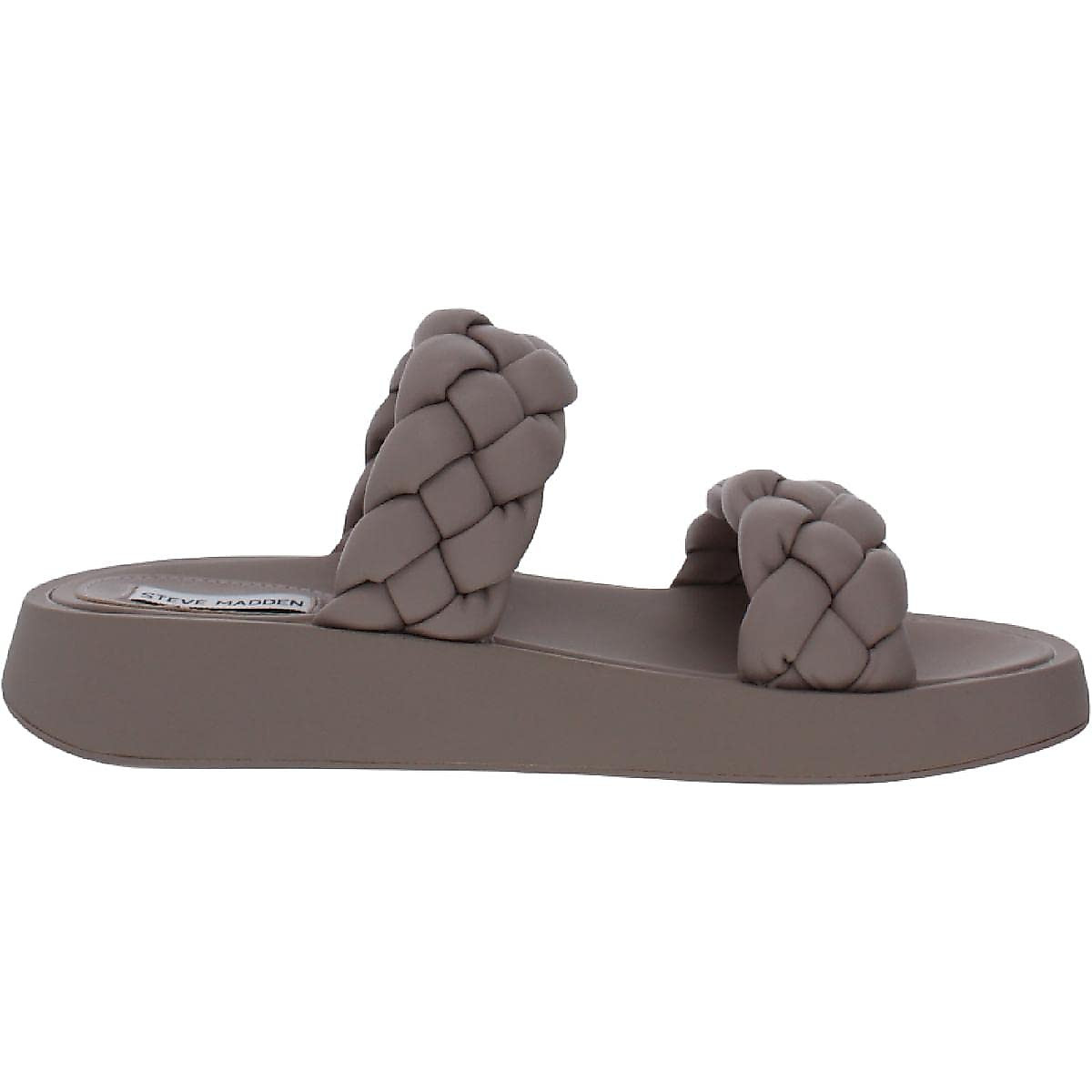 Steve Madden Hillary Taupe Slip On Rounded Open Toe Platform Braided Sandals (Taupe, 11)