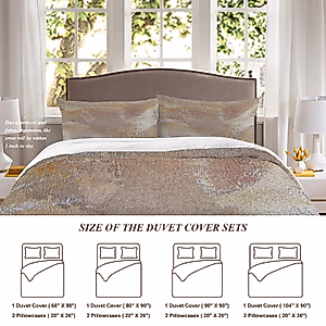 Shrahala Beige Brush Oil Painting Duvet Cover Set Twin Size, Brown Strokes Texture 3 Pieces Soft Brushed 100% Cotton Duvet Covers with Button Closure, 1 Duvet Cover 68x90 inches and 2 Pillow Shams