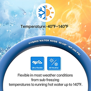 GREENER Heavy Duty Garden Hose 50ft, 5/8" Flexible Hybrid Rubber Hose, Kink-resistant Water Hose with Leakproof Swivel Grip, 3/4in Solid Fittings and Functional Nozzle, For Outdoor Garden Lawn