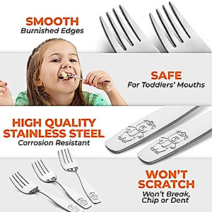 Zulay Kitchen 4-Piece Toddler Silverware Set - Toddler Utensils for Self Feeding - Smooth Edged Kids Silverware Stainless Steel, Mirror Polished, Dishwasher Safe (4 Forks)