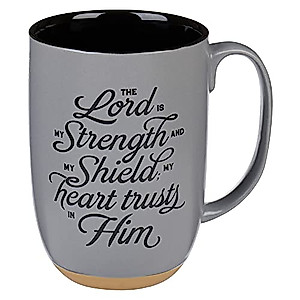 Christian Art Gifts Large Ceramic Coffee & Tea Scripture Mug for Men: Lord is My Strength - Ps. 28:7 Inspirational Bible Verse, Microwave/Dishwasher Safe Lead-Free Cup w/Clay Base, Gray/Black, 15 oz.