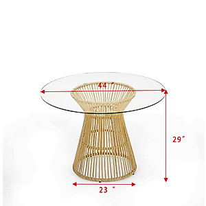Melpomene 5 Pieces Rattan Wicker Dining Table Set with 44" Round Table Glass Top and Four Chairs,for Kitchen, Living Room and Dining Room