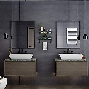 VOLPONE Glass Bathroom Shelf with Towel Bar 15.7in Bathroom Wall Shelves Rustproof Metal Bathroom Wall Organizer 2-Tier (Black)