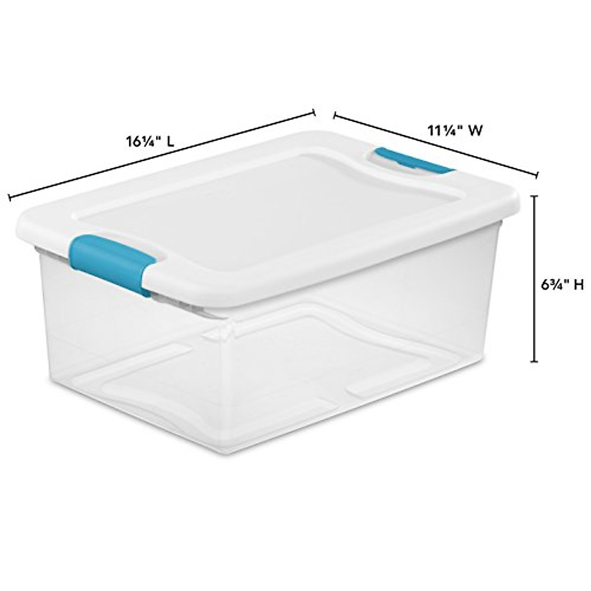 Sterilite 15 Qt./14 L Latching Box Clears, Quart, White, 12 Piece & 19638606 Large Clip Box, Clear with Blue Aquarium Latches, 6-Pack