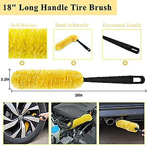FCLUSLL 30Pcs Car Cleaning Tools Kit, Car Detailing Kit with 18inch Rim Wheel Brush, Detail Brushes, Wash Mitt, Interior and Exterior Auto Wheel Tire Brush Set (Yellow