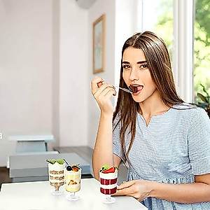HawHawToys 60 Pack 3 Oz Mini Dessert Cups Disposable Appetizer Cup Goblet,Pedestal Clear Plastic Wine Glasses Parfait Appetizer Cups Serving Bowls for Tasting Party, Wedding, Birthday