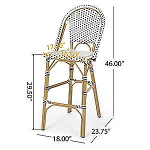 Christopher Knight Home 314450 Kinner Outdoor Barstool, Black + White + Bamboo Print Finish
