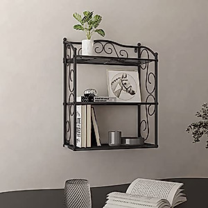 YADOOLIFE Metal Wire Wall Shelf Unit, 3-Tier Wall Mounted Floating Shelves with Liners, Hanging/Standing Storage Shelving Rack for Pantry Bathroom Office Home Organization (Black)