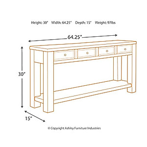 Signature Design by Ashley Gavelston Rustic Sofa Table with 4 Drawers and Lower Shelf, Weathered Black