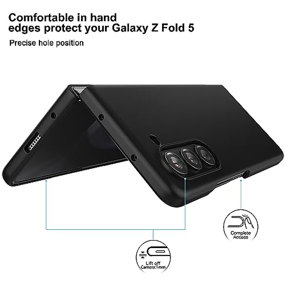 Foluu Slim Fit Case for Samsung Galaxy Z Fold 5 Case, with Front Built-in Screen Protector, Ultra Thin Matte PC Protective Cover for Samsung Galaxy Z Fold5 5G 2023 (Black)