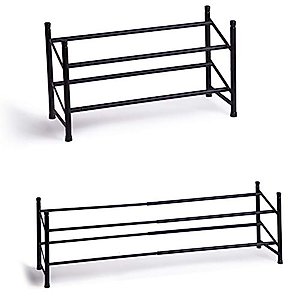 BINO Stackable 2 Tier Expandable Shoe Rack - 6-12 Pair Shoe Shelf Tower Storage Organizer, Black