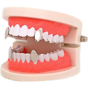 canjoyn 4 PC Vampire Dracula Single Metal Fangs Hip Hop Teeth 18K Grillz Set