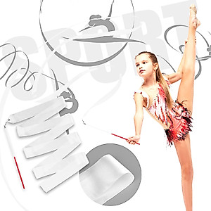 Grevosea 4 PCS Gymnastics Ribbon,Dance Ribbons Rhythmic Dancing Streamers White Ribbon Baton Twirling Wands for Twirling Artistic Dancing Gymnastics Kids Talent Shows Gymnastic Training