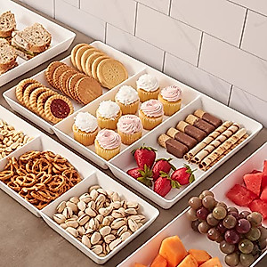 US Acrylic Avant 15" x 10" Plastic 3-Section Stackable Serving Tray in White | Set of 3 Appetizer, Charcuterie, Food, Snack, Dessert Platters | Reusable, BPA-Free, Made in The USA