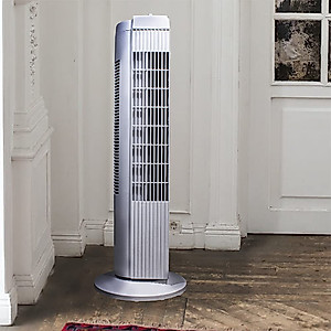 Mainstay FZ10-19MW 28 Inch 3 Speed Compact Oscillating Tower Fan with Auto Shutoff, White (Renewed) (White)