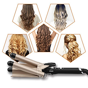 3 Barrel Curling Iron Hair Crimper, Zealite 1-inch Professional Hair Curling Wand with 2 Temperature Control, Crimper Hair Tool for Women or Girls