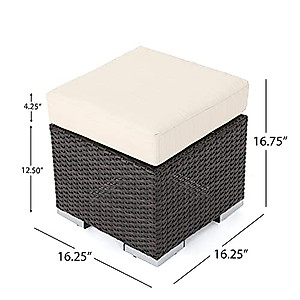 Christopher Knight Home Santa Rosa Outdoor 16" Wicker Ottoman Seat with Water Resistant Cushion, Multibrown / Beige