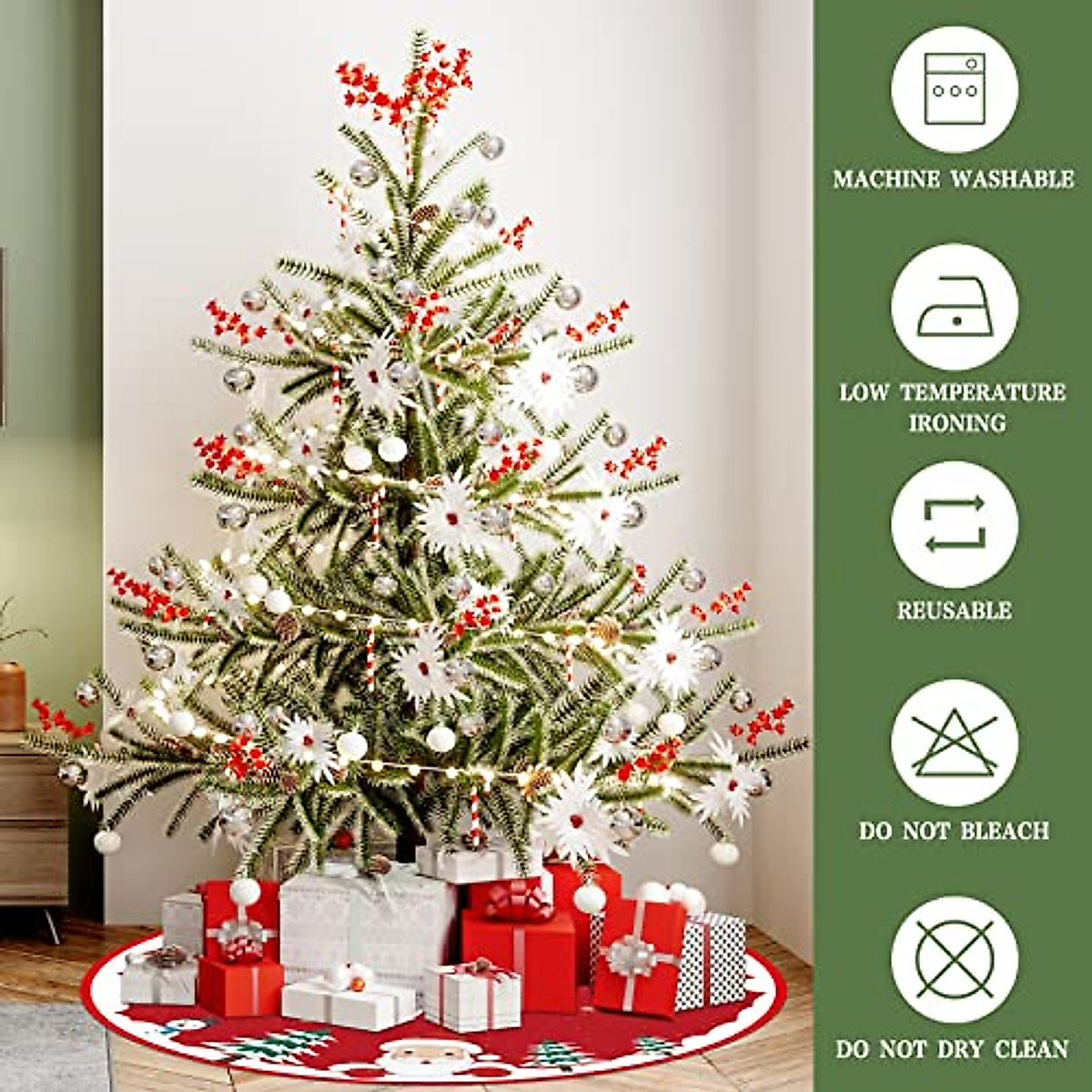 FYY Christmas Tree Skirt, 48 Inch Soft Plush Xmas Tree Skirt, Large Red Christmas Tree Ornaments Mat with Snowman Snowy Pattern for Christmas Decorations Holiday Party Home Decor