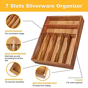 ORIDOM Expandable Bamboo Kitchen Drawer Organizer for Cutlery and Utensils, Adjustable Bamboo Wood Cutlery Tray in Drawer for Flatware and Silverware in Kitchen, 5-7 Slots, (Black)