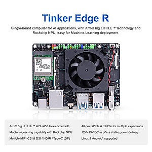Tinker Edge R RK3399Pro Single Board Computer with 3 Tops NPU Ideal for Edge AI Computing andML Object Detection (6GB+16GB eMMC Version)