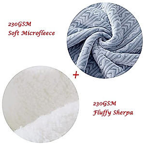 Cozy Fluffy Stripe Plaid Fleece Fuzzy Sherpa Throw 60 * 80 Inch, Super Soft Warm Plush Snuggle Sofa Couches Bed Blanket, Light Blue