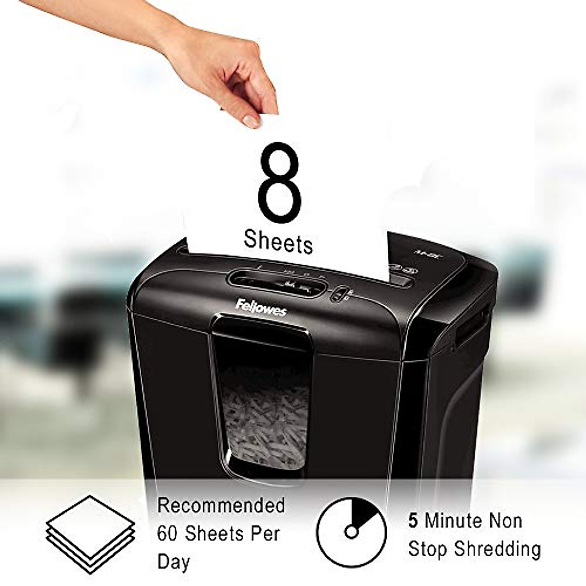 Fellowes Powershred M-8C 8 Sheet Cross Cut Personal Shredder with Safety Lock