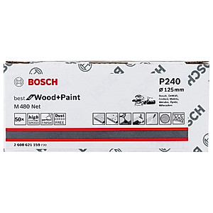 Bosch Professional 50 Pcs M480 Best for Wood and Paint Sanding Sheet 125mm Diameter K240 Grit Size for Orbital Sander Accessory