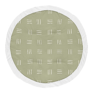 Sweet Jojo Designs Sage Green Boho Mudcloth Boy or Girl Baby Playmat Tummy Time Infant Play Mat - White Bohemian Woodland Tribal Southwest Mud Cloth Hatch Gender Neutral Triple Line