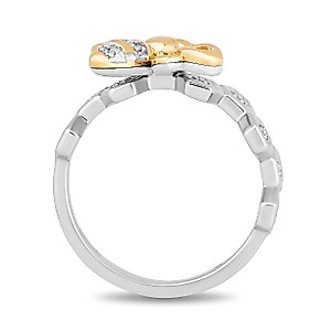 Jewelili Hallmark Fine Jewelry Sterling Silver and 14K Yellow Gold 1/10 Cttw Natural Round White Diamonds Honeybee Ring, Size 6