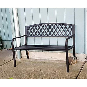 Dkeli Patio Bench Garden Bench Outdoor Bench 50” Metal Porch Chair with Armrests Sturdy Steel Frame Furniture, 480LBS Weight Capacity for Park Yard Patio Deck Lawn, Black