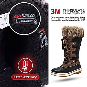 ALEADER Winter Boots for Women, Fashion Waterproof Snow Boots Cold Weather Shoes Black/Brown 10 D(M) US