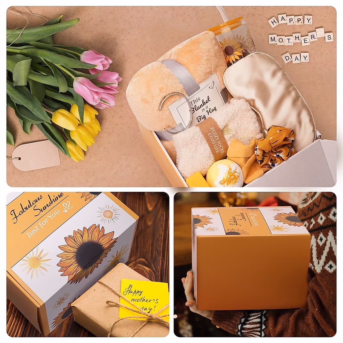 Get Well Soon Gifts Baskets for Women,Self Care Package After Surgery Mothers Day Sunflower Unique Happy Birthday Gifts Thinking of You Sending Sunshine Christmas Box for Mom Best Friend