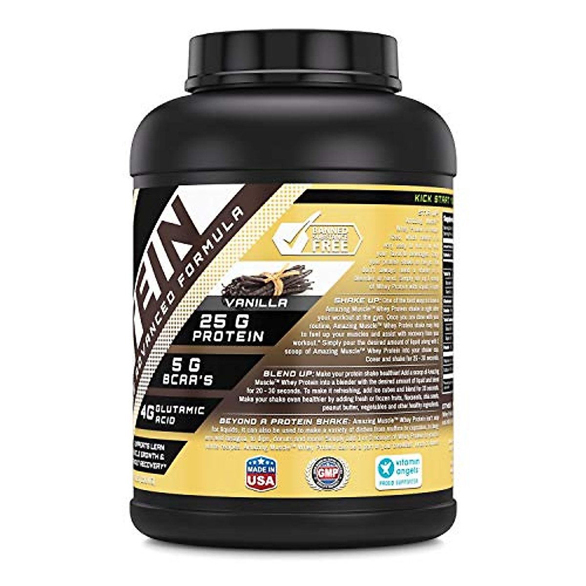 Amazing Muscle 100% Whey Protein Powder *Advanced Formula with Whey Protein Isolate as a Primary Ingredient Along with Ultra Filtered Whey Protein Concentrate (Vanilla, 5 lb)