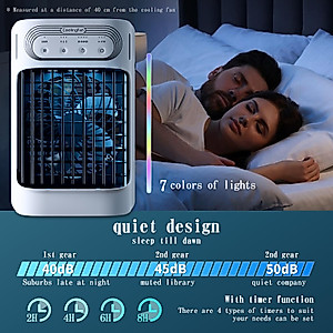 Portable Air Conditioners,Porbable AC 3in1 Mini Air Conditioner 900ML Water Tank,3 Cool Mist,3 Wind Speed,7 LED Light,2-8H Timer Personal Evaporative Air Cooler for Room/Office