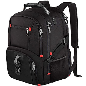 Travel Backpack for Men Women,Extra Large 17 Inch Laptop Bag with USB Port & Rain Cover for College School Bookbags,TSA Friendly Water Resistant Business Computer Bag with Luggage Strap (M100_Black_L)