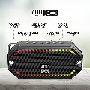 Altec Lansing HydraMini Wireless Bluetooth Speaker, IP67 Waterproof USB C Rechargeable Battery with 6 Hours Playtime, Compact, Shockproof, Snowproof, Everything Proof (Black)