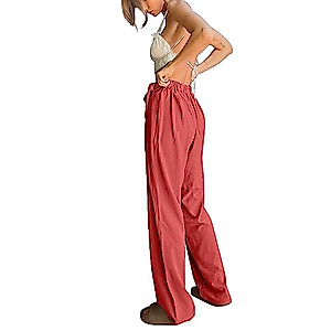 LYANER Women's Casual Tie Side High Waist Wide Leg Palazzo Pants with Pockets Rust Red Medium