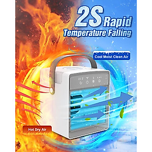 Portable Air Conditioners, 3 Wind Speeds & 7 LED Lights Evaporative Personal Air Cooler, 4 in 1 Portable AC with 300ml Large Water Tank, Mini Air Conditioner for Bedroom/Car/Home/Camping/Room