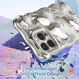 UEEBAI Ripple Case for iPhone 14 Pro Max, Cute Silver Cover Wave Shape for iPhone Case Pretty Aesthetic 3D Phone Cover, Water Ripple Shell 3D Chrome Design for Women and Girl, Silver