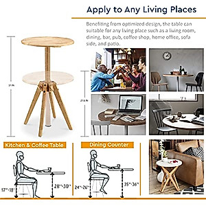EVANIDEAS 22 inches Round Wood Cocktail Bar Table,Tall Bistro Pub Table,Adjustable 21.6''-37'' Height for Kitchen, Dining Room,Living Room,Easy Assembly,Wobble-Free,Natural.